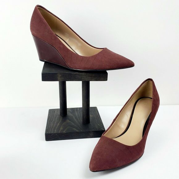H by Halston | Shoes | H By Halston Burgundy Leather Croc Sandy Wedge ...